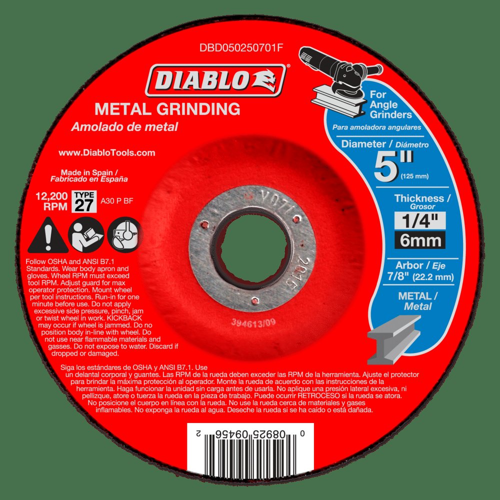 DIABLO 5" X 1/4" Metal Grinding Disc - Type 27 | Wheeler Metals